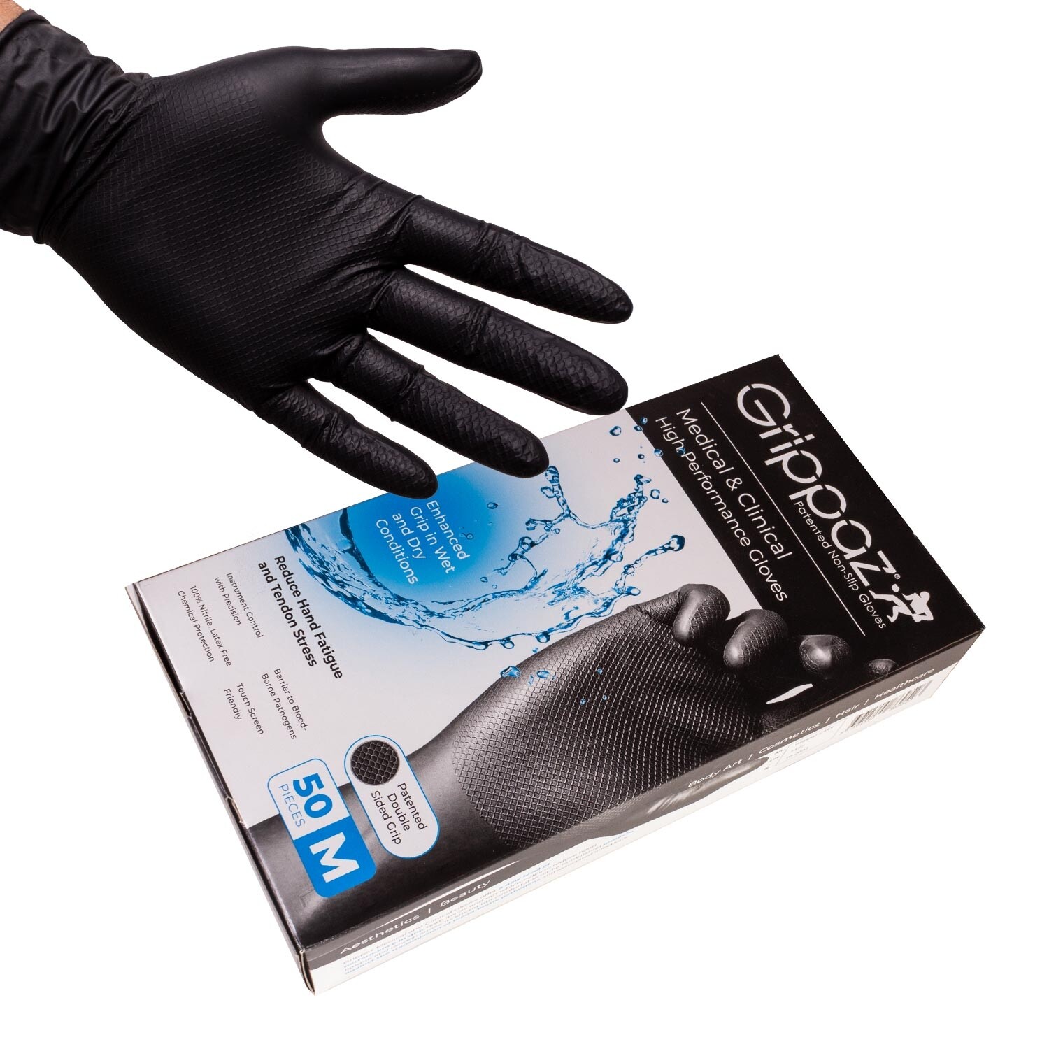 Box of 50 Grippaz - High Performance Non-Slip Black Nitrile Gloves ...